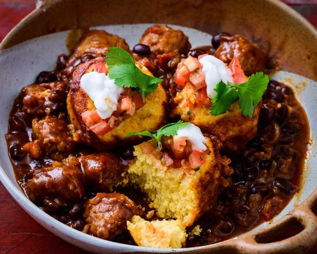 Vegan Chipotle Sausage Cornbread Cobbler - Wicked Kitchen